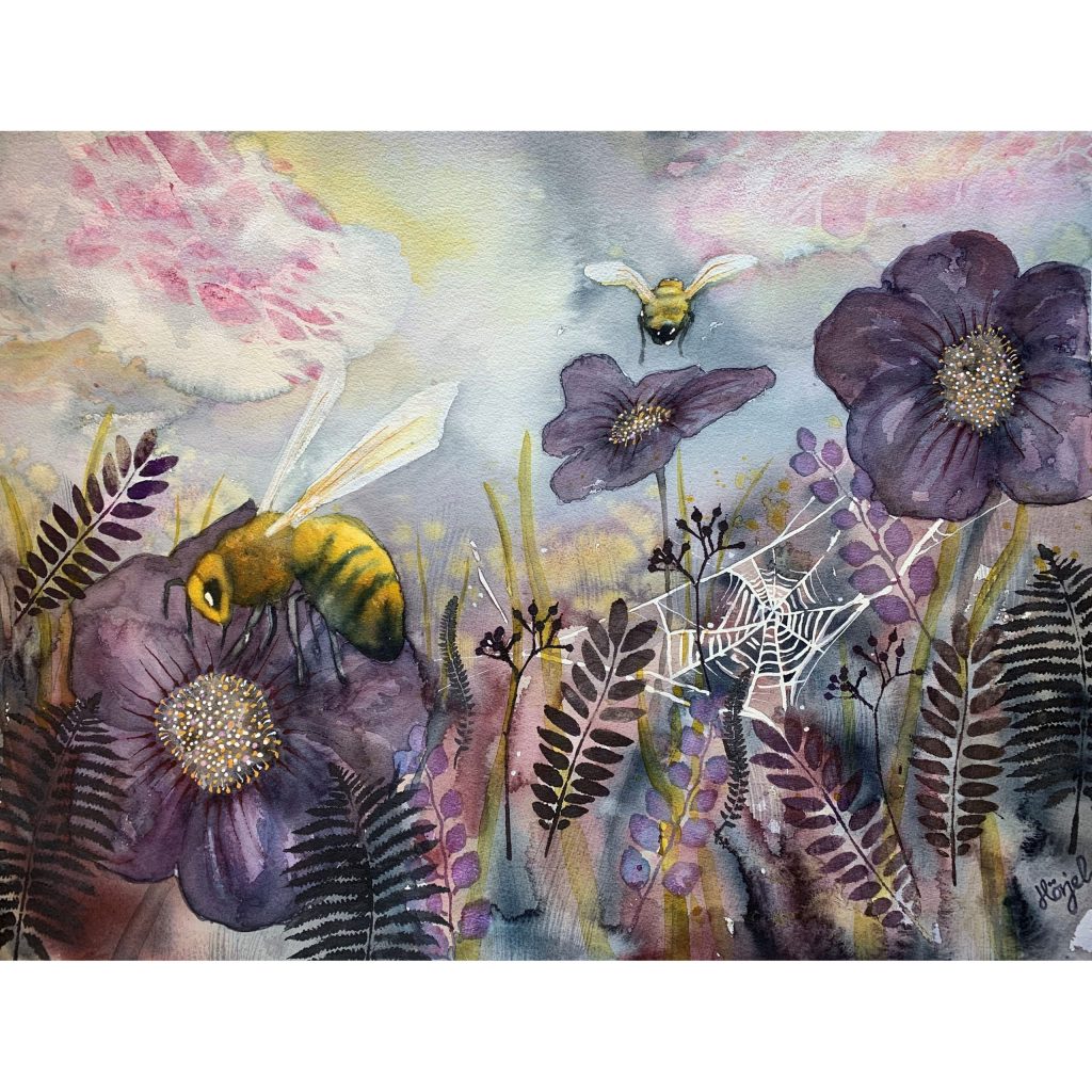 Vildbin & julrosor – Anna Hörjel Konst